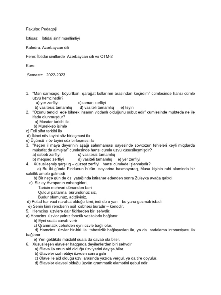 Azərbaycan Dili OTM 2 | PDF