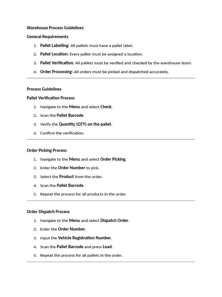 Warehouse Process Guidelines | PDF