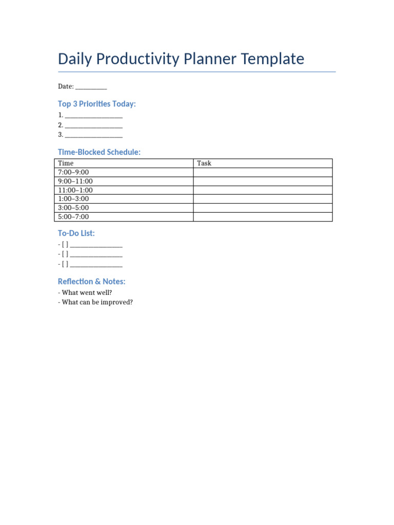 Daily Productivity Planner | PDF