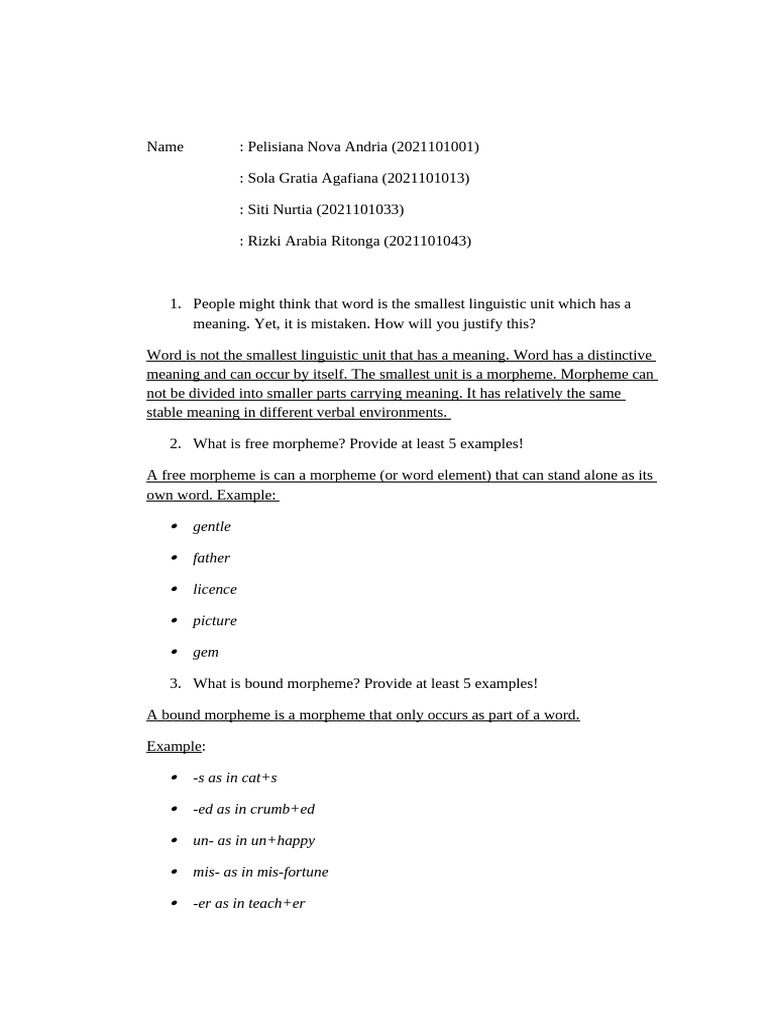 Morphology's Assignment Week 2_3 | PDF | Word | Verb