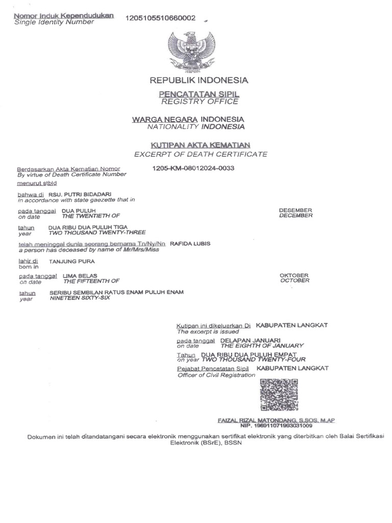 Akta Kematian Penerima Gaji Terusan Disdik LKT | PDF