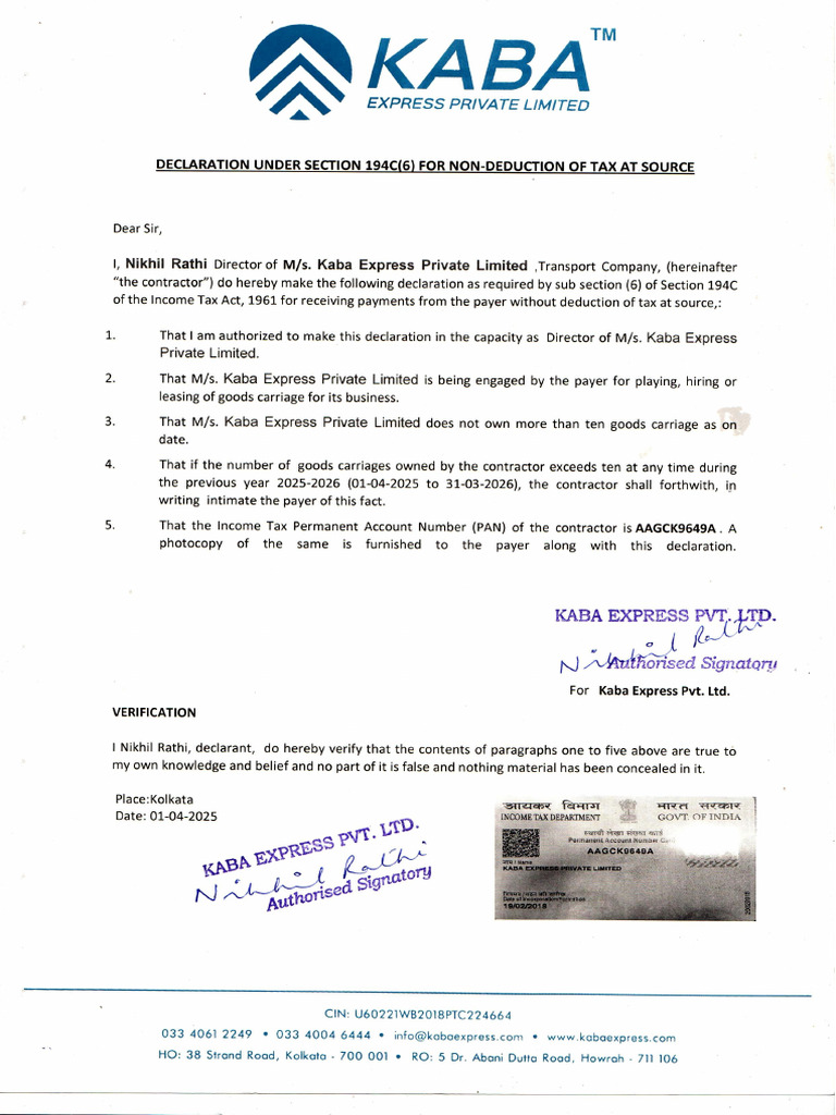 TDS Declaration 25-26 | PDF