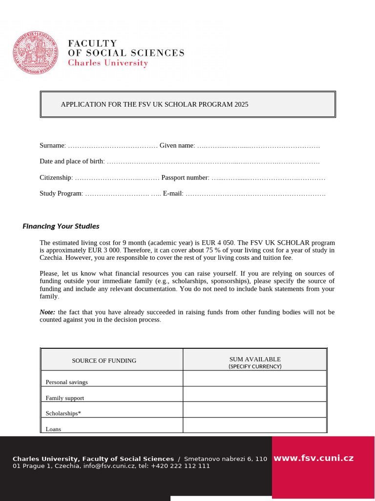 FSV Uk Scholar Application Form | PDF