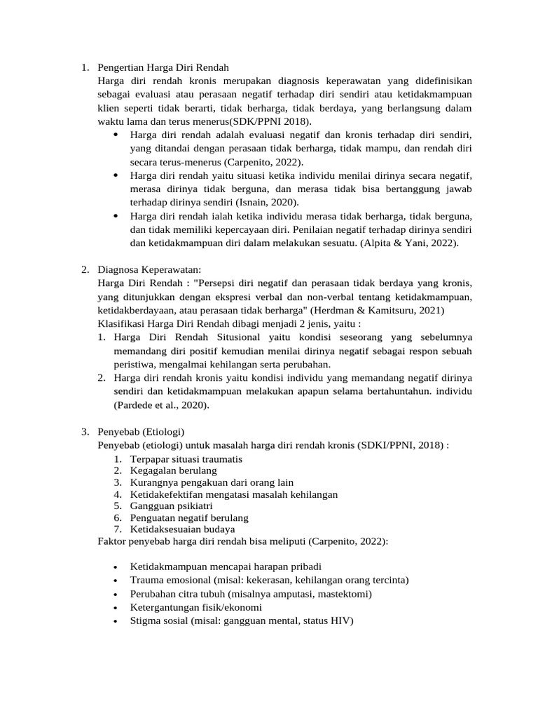 Definisi dan Klasifikasi Harga Diri Rendah | PDF