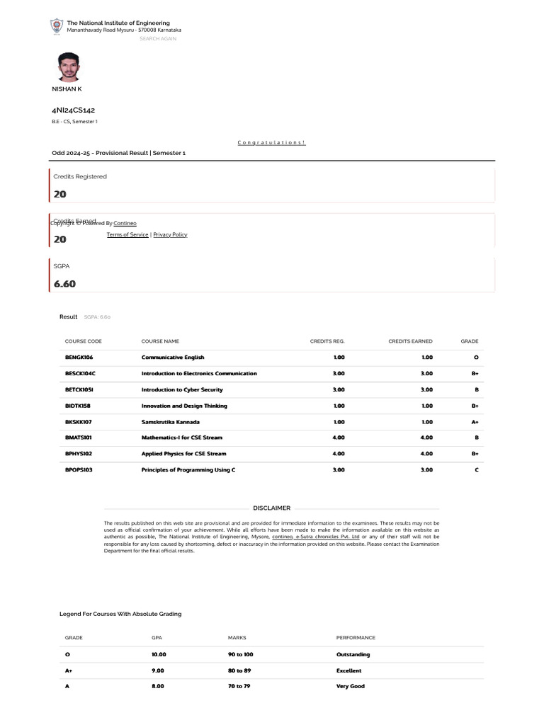 1st Semester Results | PDF