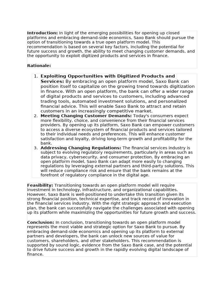 Saxo Bank's Transition to Open Platform | PDF | Banks | Economics