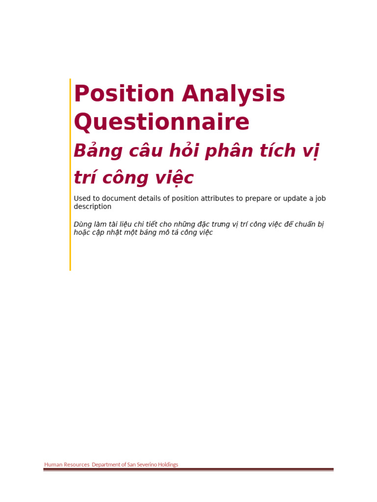 4 - Position Analysis Questionnaire - Remended - Eng & Vie | PDF