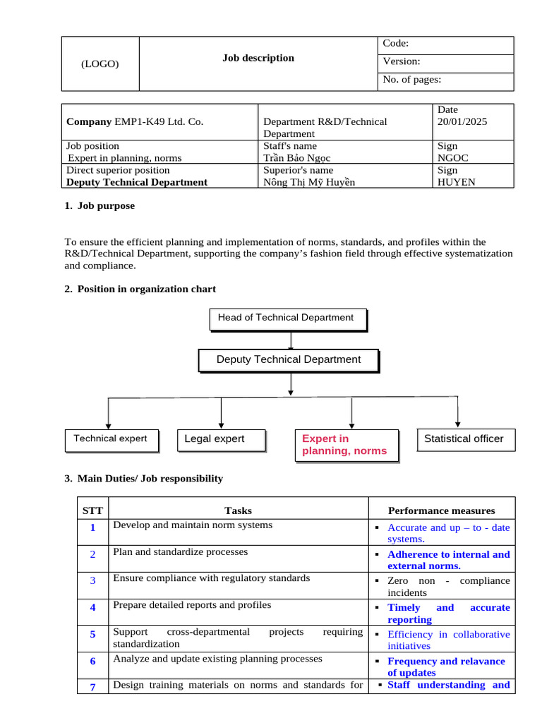 R&D Norms Planning Expert Job Description | PDF | Regulatory Compliance ...