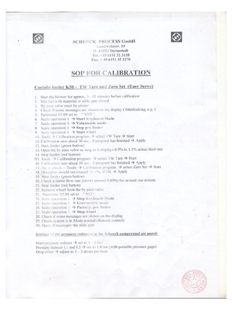 S.O.P of Coal Schenck Dosing System | PDF