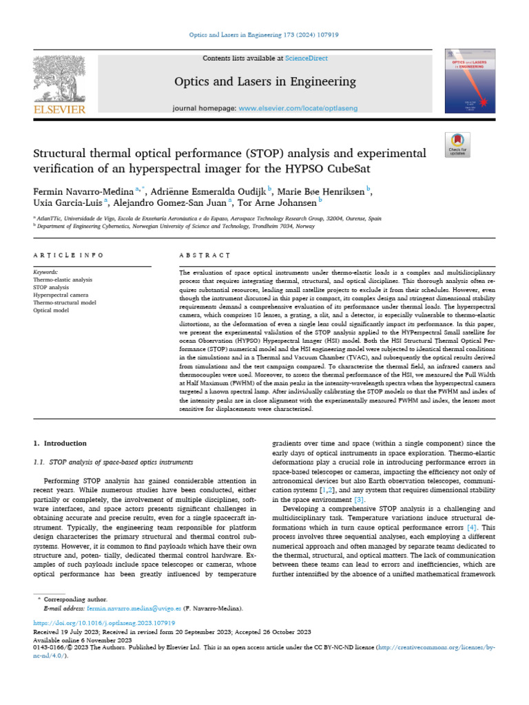 Structural Thermal Optical Performance (STOP) Analysis and Experimental ...