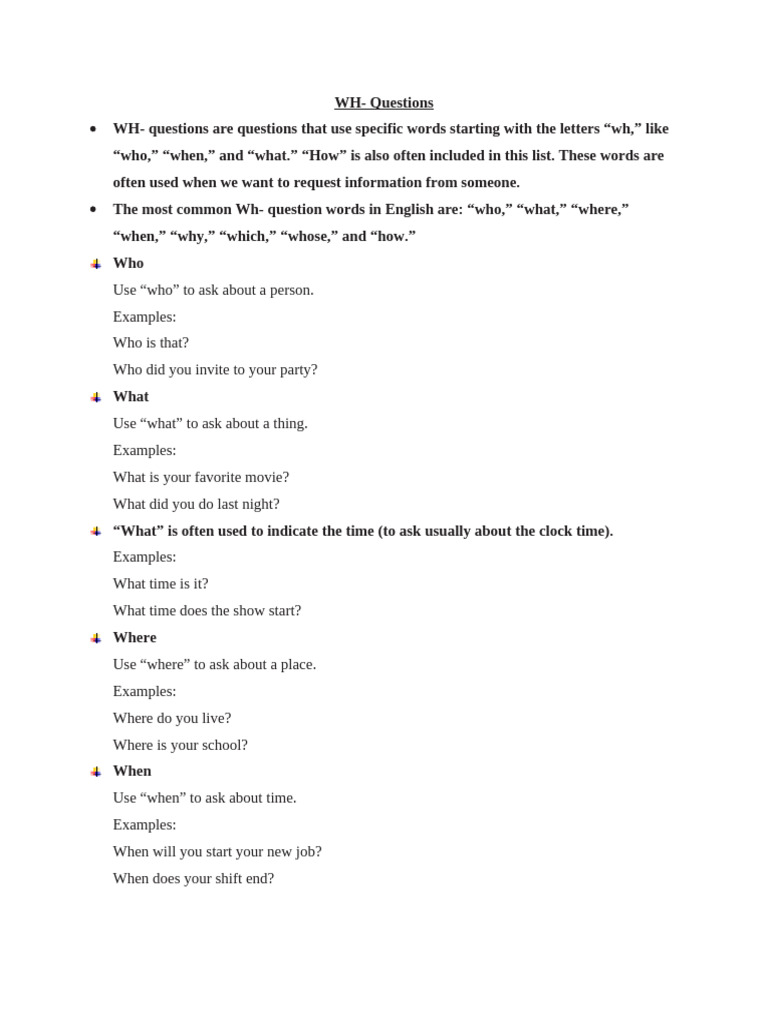 WH Question Ws | PDF