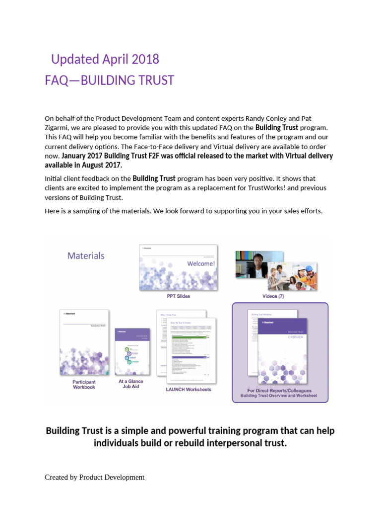 Building Trust (BT) FAQ Updated April 2018 | PDF | Leadership | Social ...