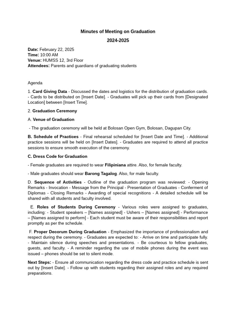 Graduation Meeting Minutes Summary | PDF