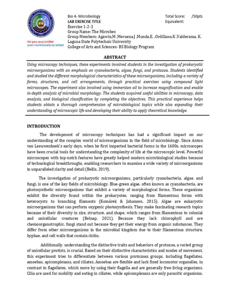 Bio4 Bio2a Labexer1-2-3 The-Microbes | PDF | Staining | Bacteria