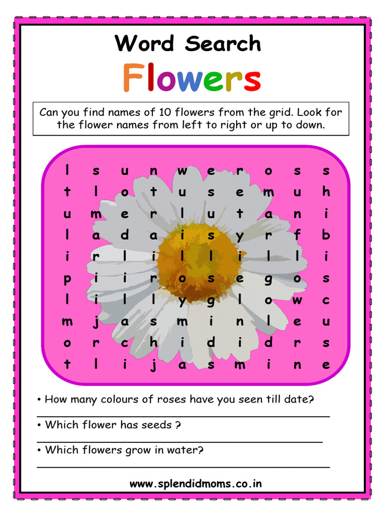 Flower Name Word Search Worksheet | PDF