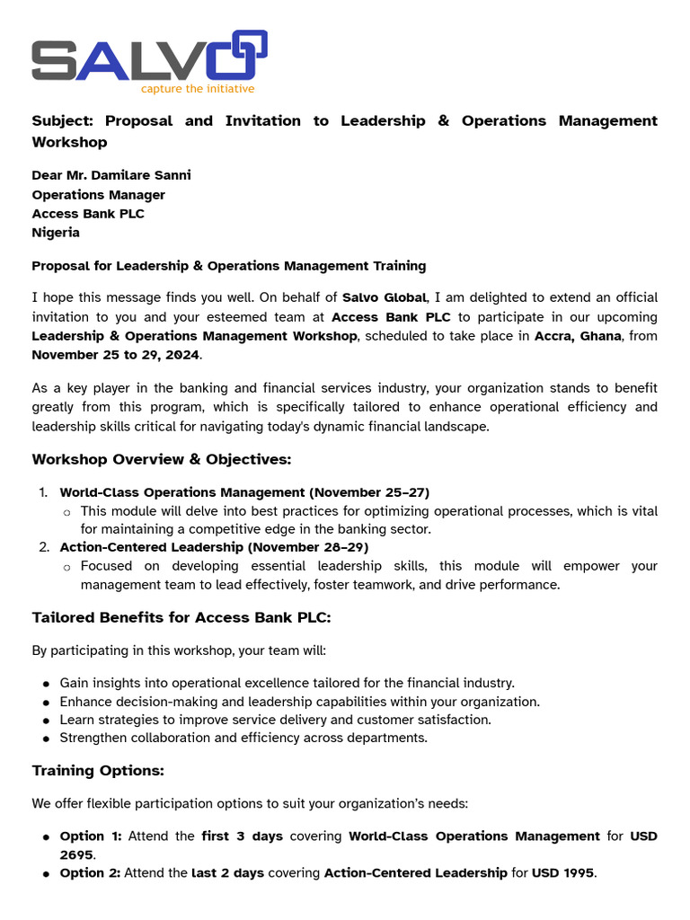Leadership Workshop Invitation for Access Bank | PDF | Leadership ...