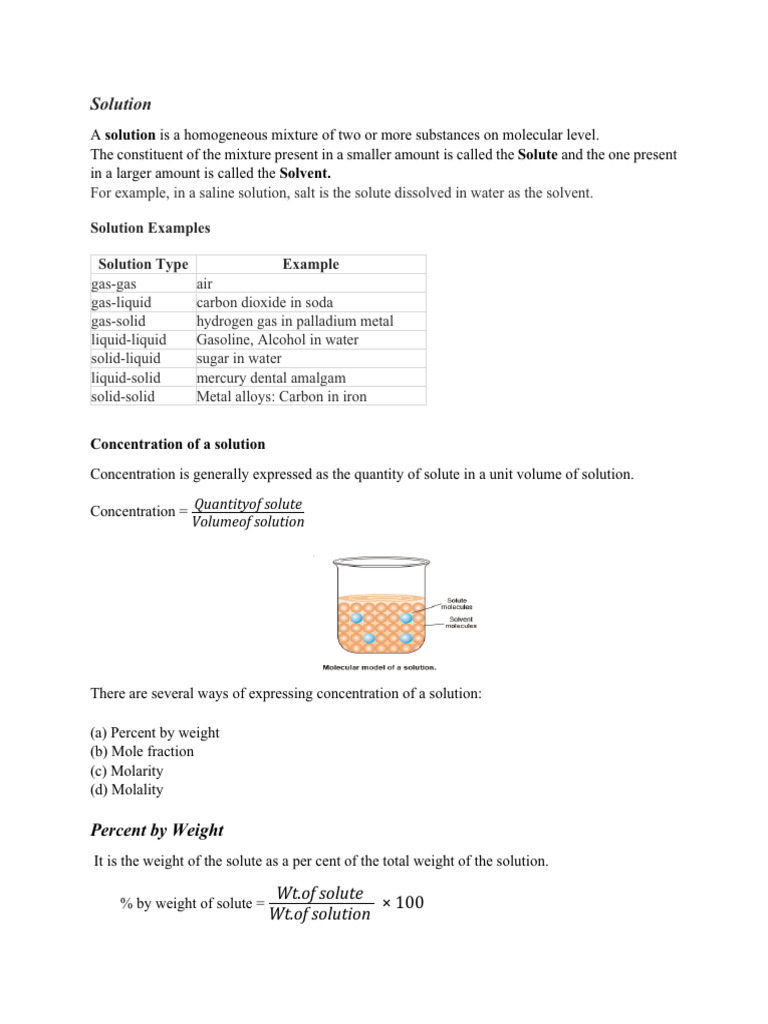 Solution & Dilute Solution (AutoRecovered) | PDF | Mole (Unit) | Concentration