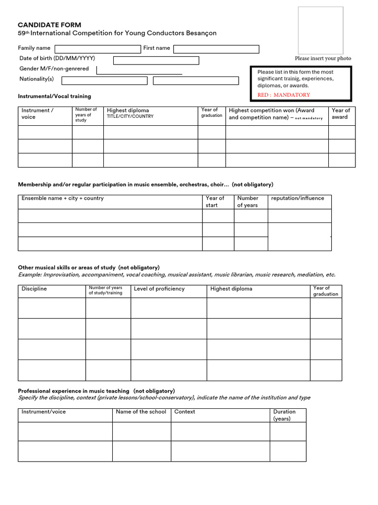 Young Conductors Application Form | PDF | Conducting | Choir