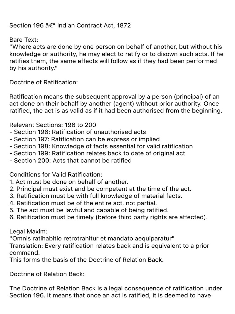 Section 196 Ratification and Relation Back | PDF | Ratification ...