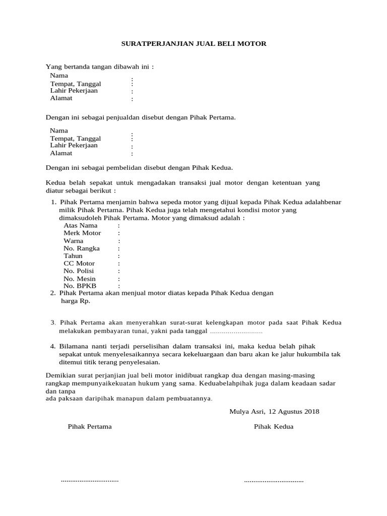 Contoh Surat Jual Beli Motor | PDF