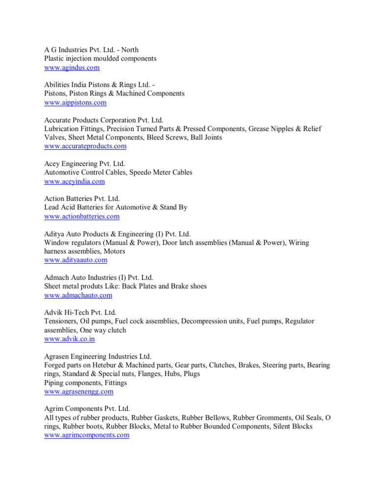 List of Companies Automobile Component Manufacturers Association ...