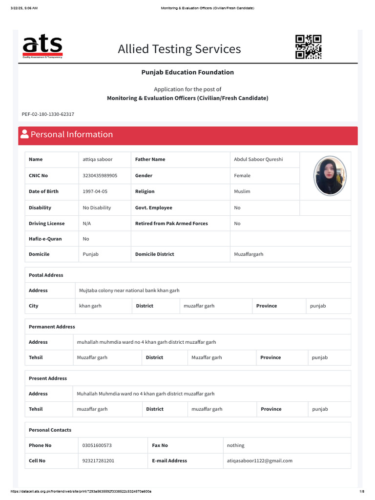 Monitoring & Evaluation Officers (Civilian - Fresh Candidate) Attiqa | PDF