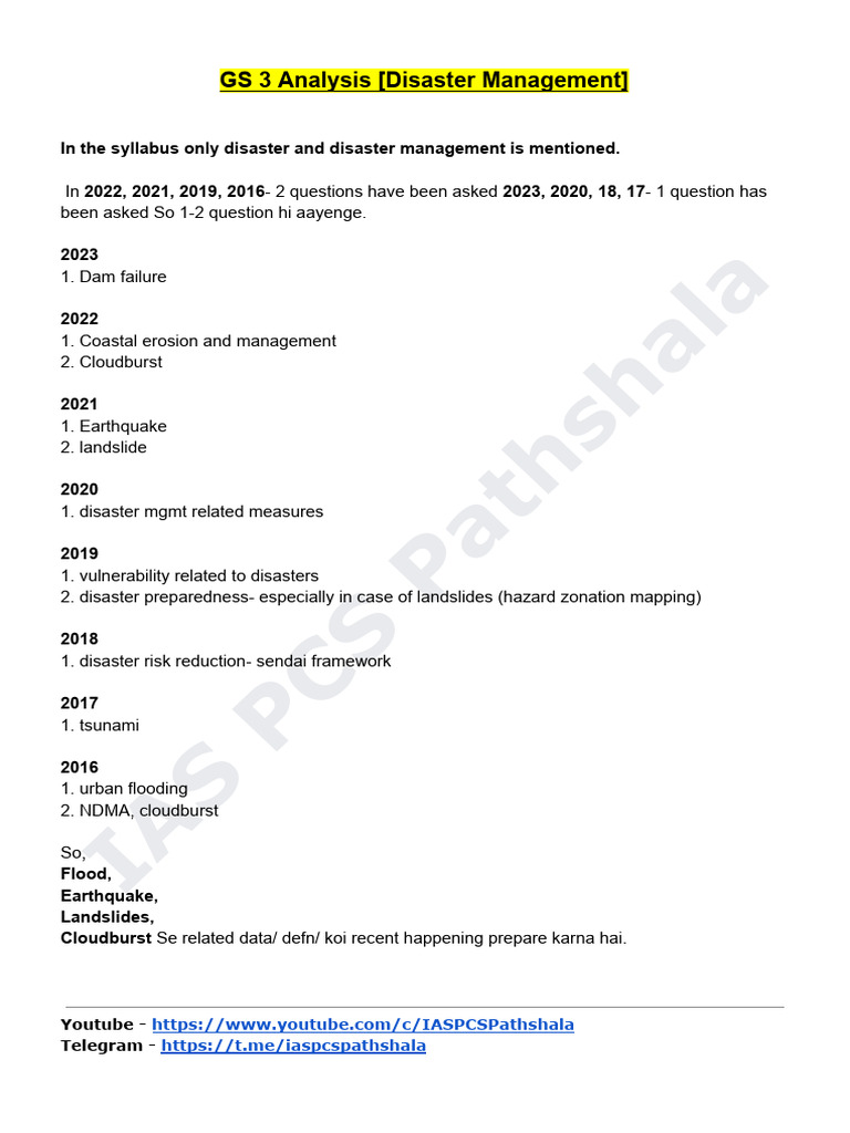 GS 3 Analysis (Disaster Management) | PDF | Emergency Management ...
