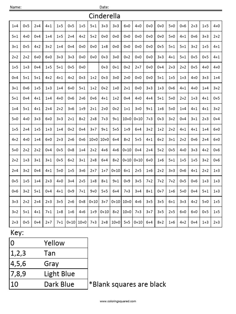 AS9 Cinderella Addition Clear Disney Princess Math Coloring Pages | PDF