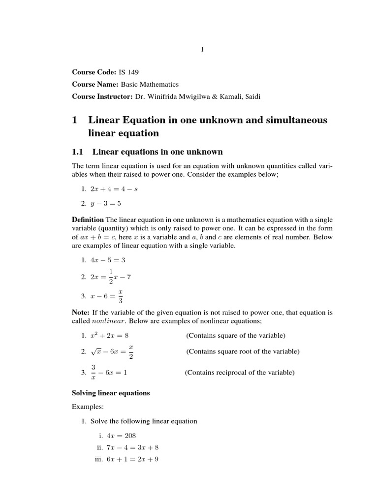 Basic Mathematics: Linear & Quadratic Equations | PDF | Quadratic Equation | Equations