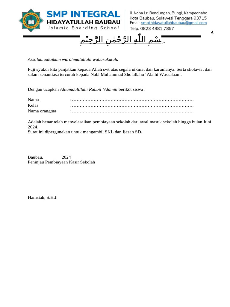 Surat Keterangan Bebas Tunggakan | PDF