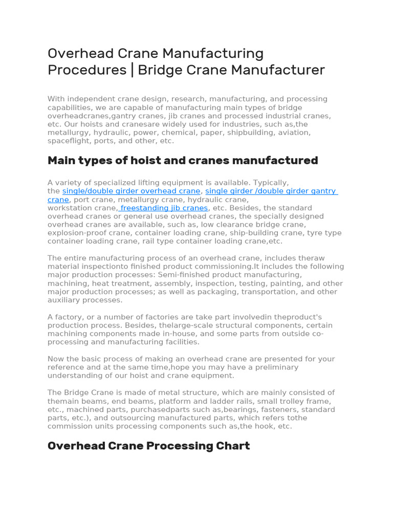 Overhead Crane Manufacturing Procedures | PDF | Crane (Machine) | Paint