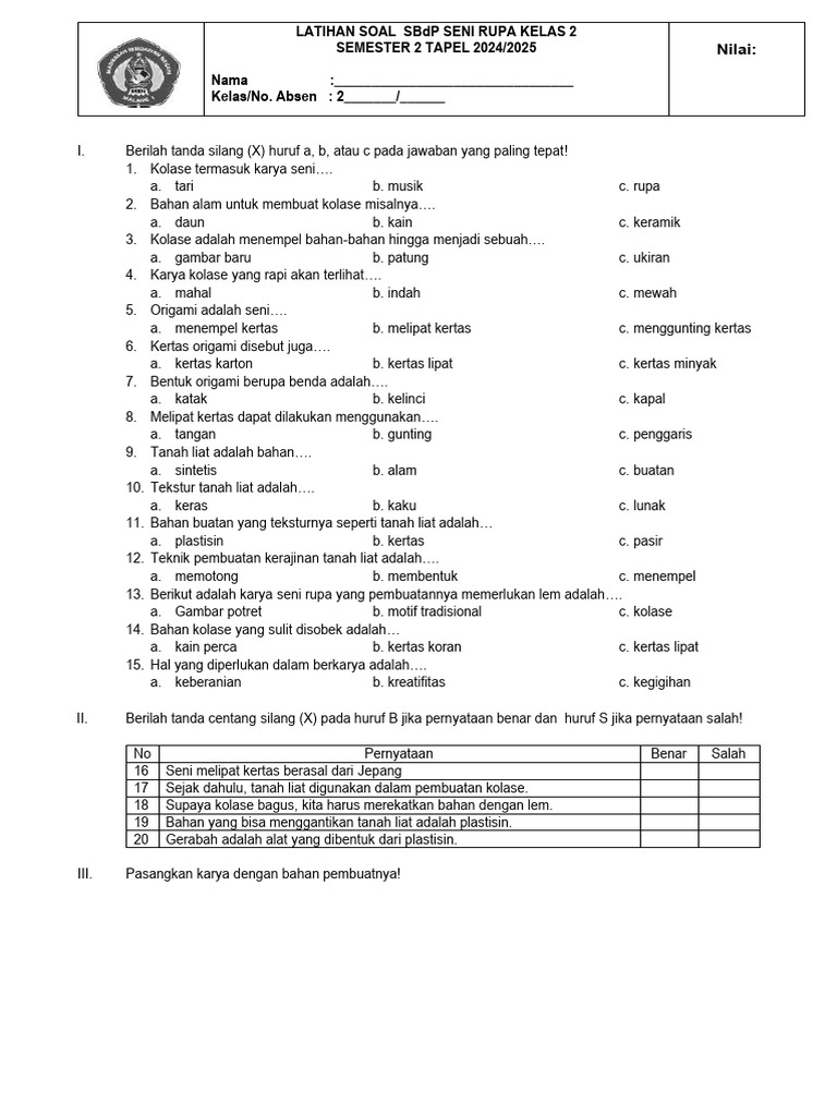 LATIHAN SOAL SBDP Bab 8 Dan 9 | PDF