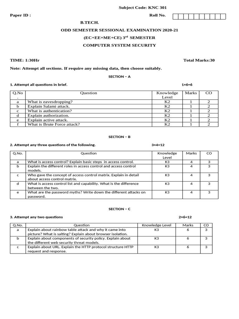 Updated Computer System Security Question Paper | PDF | Access Control ...