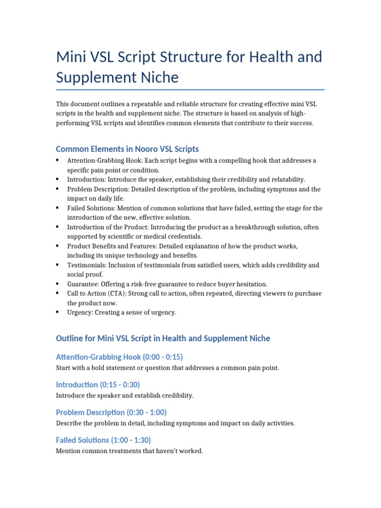 Mini VSL Script Structure | PDF | Pain | Diseases And Disorders