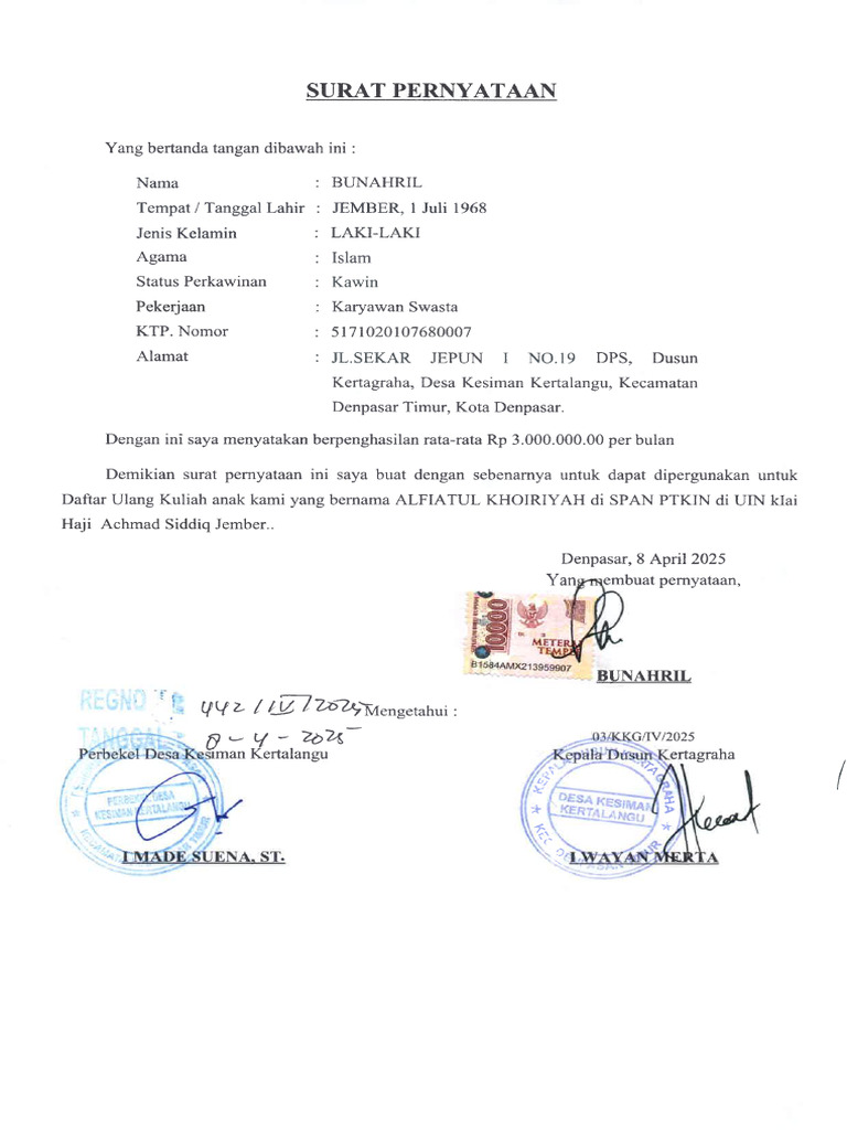 Penghasilan Alfi | PDF