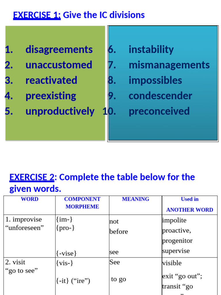 Morpheme Analysis and Exercises | PDF | Morphology (Linguistics) | Grammar