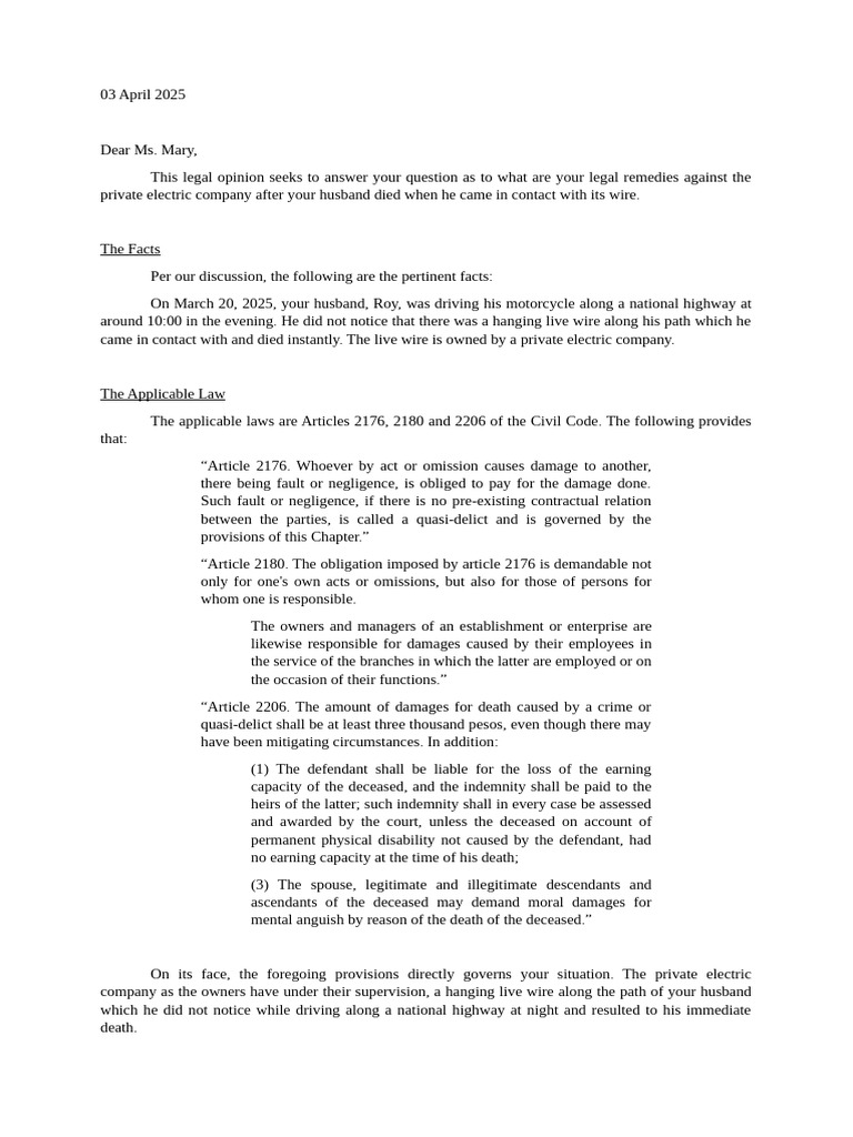 Legal Writing - Legal Opinion 03 April 2025 - Edwin I. Tatel Jr. | PDF ...