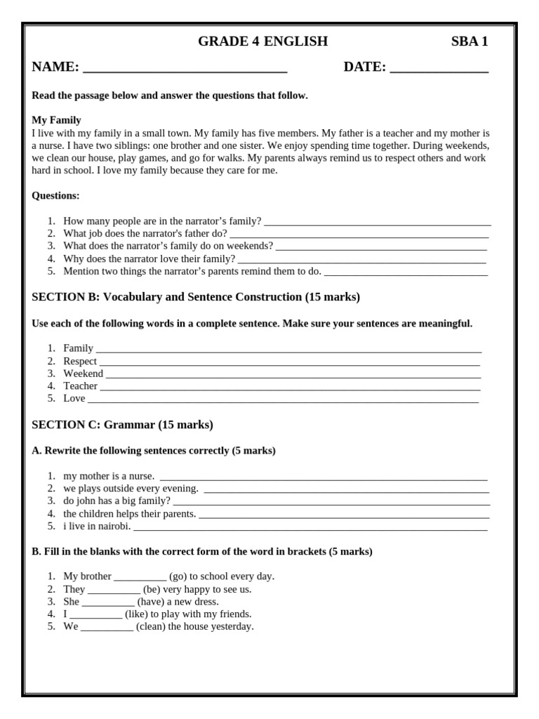 Term 2 English Sba Grade 4 | PDF