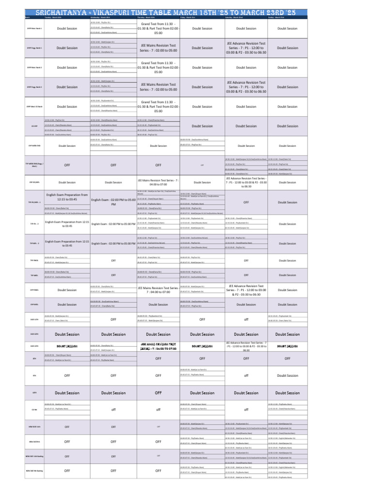 Time Table - March 18th, 2025 To March 23rd, 2025 | PDF