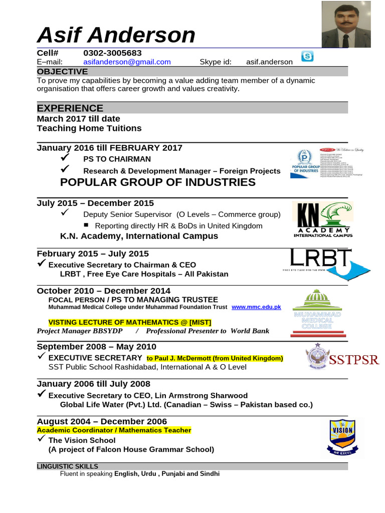 Asif Anderson Updated CV | PDF | Microsoft Access | Software