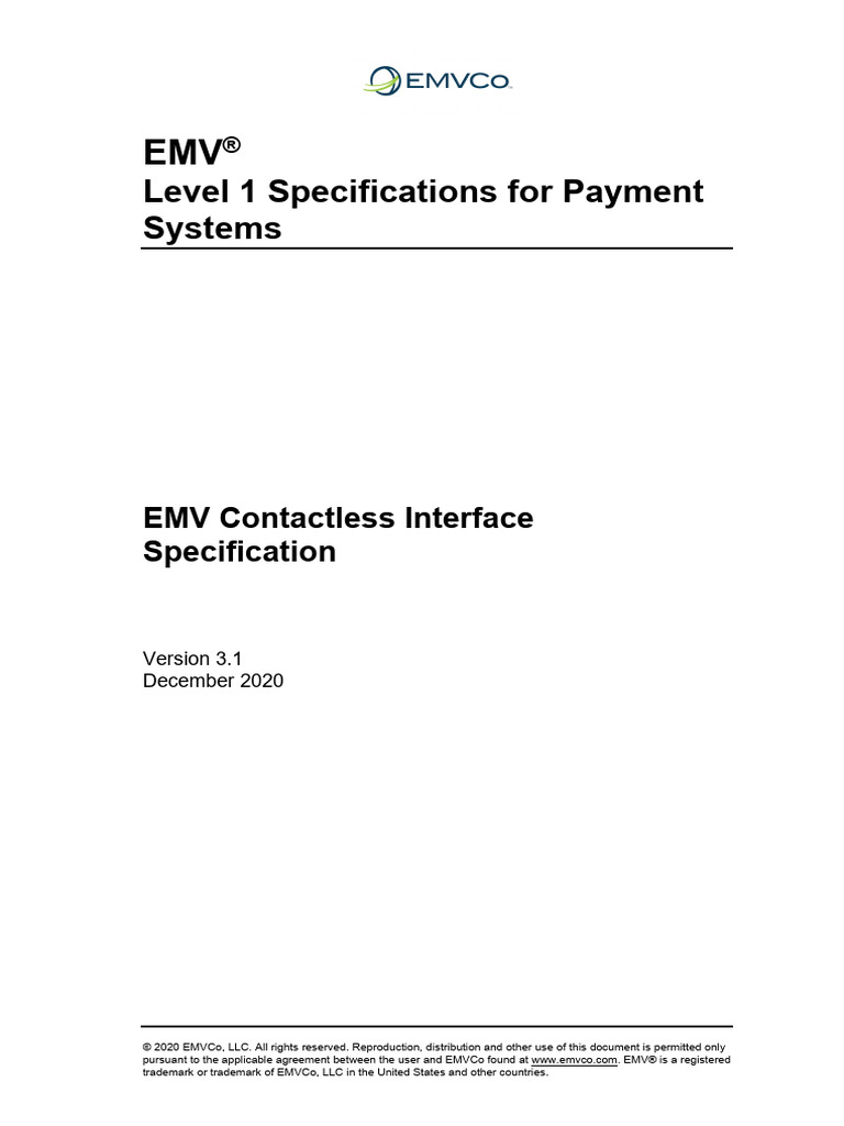 EMV Level 1 Contactless Interface Specification V3.1 | PDF | Emv ...