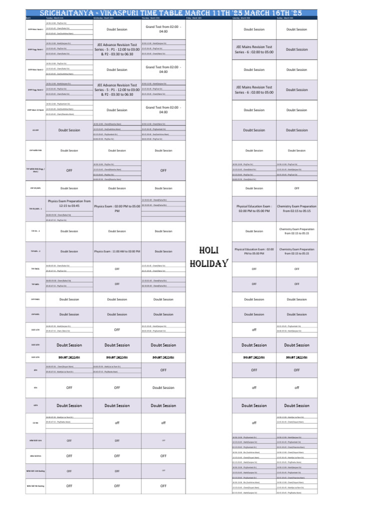 Time Table_March 11th, 2025 to March 16th, 2025 | PDF