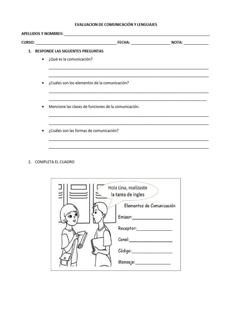 Evaluacion de Comunicación y Lenguajes 1ro | PDF