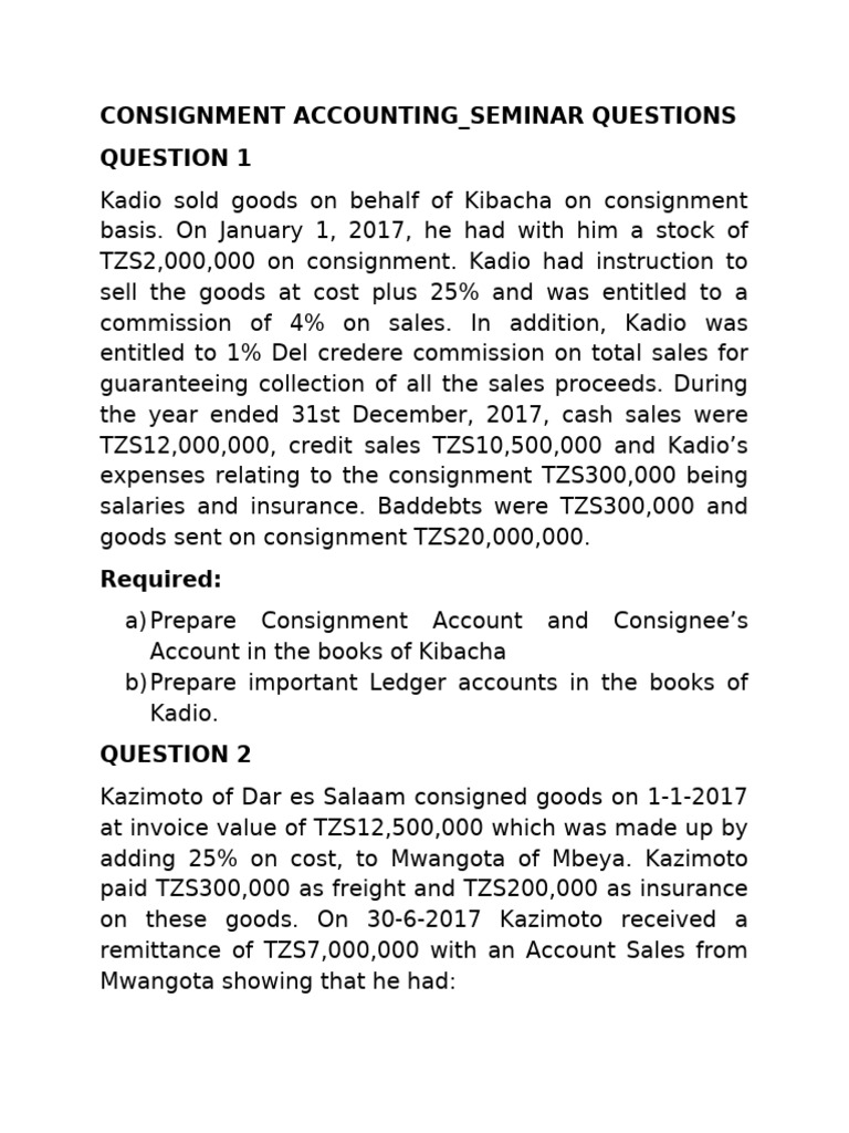 Consignment Tutorial Questions - 2021 | PDF | Business