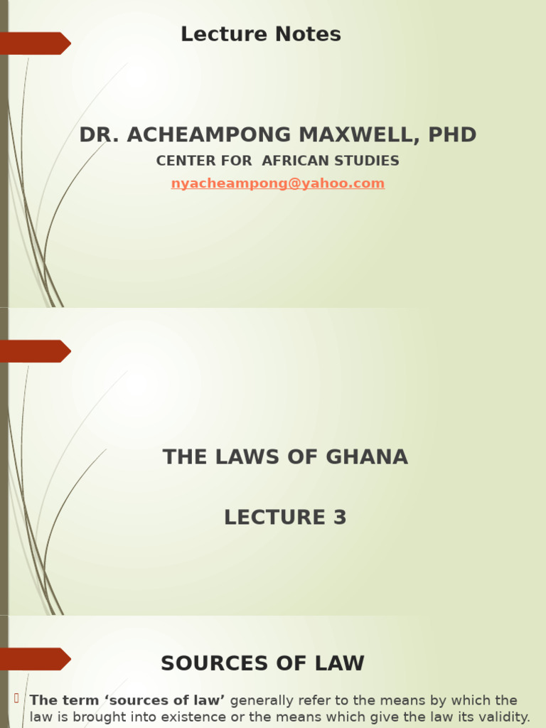 LECTURE 2 THE LAWS OF GHANA (1) Notes UEW | PDF | Common Law | Equity (Law)