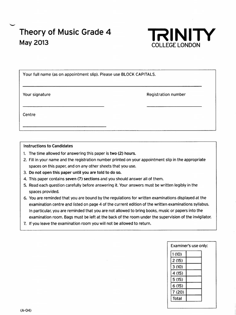 Theory Grade 4 - May 2013 | PDF