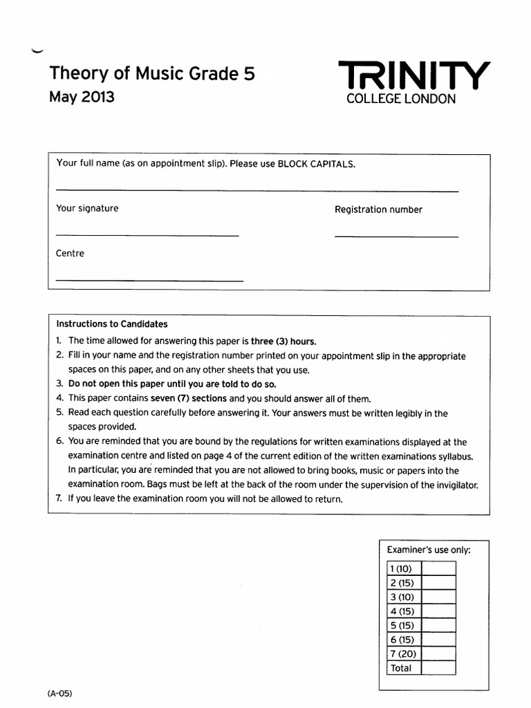 Theory Grade 5 - May 2013 | PDF
