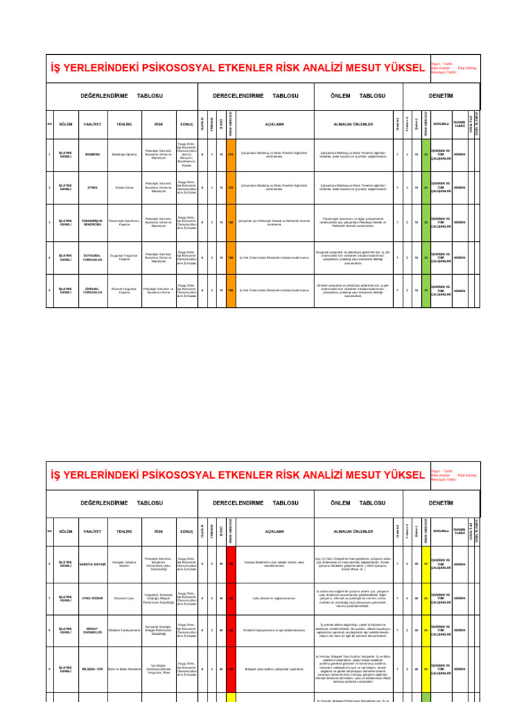 Psikososyal Risk Analizi | PDF