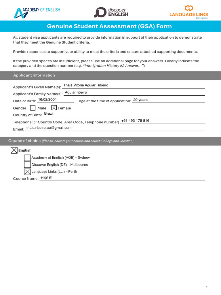 Genuine Student Assessment (GSA) Form - DE & LLI GSA Form - V2-Fill ...
