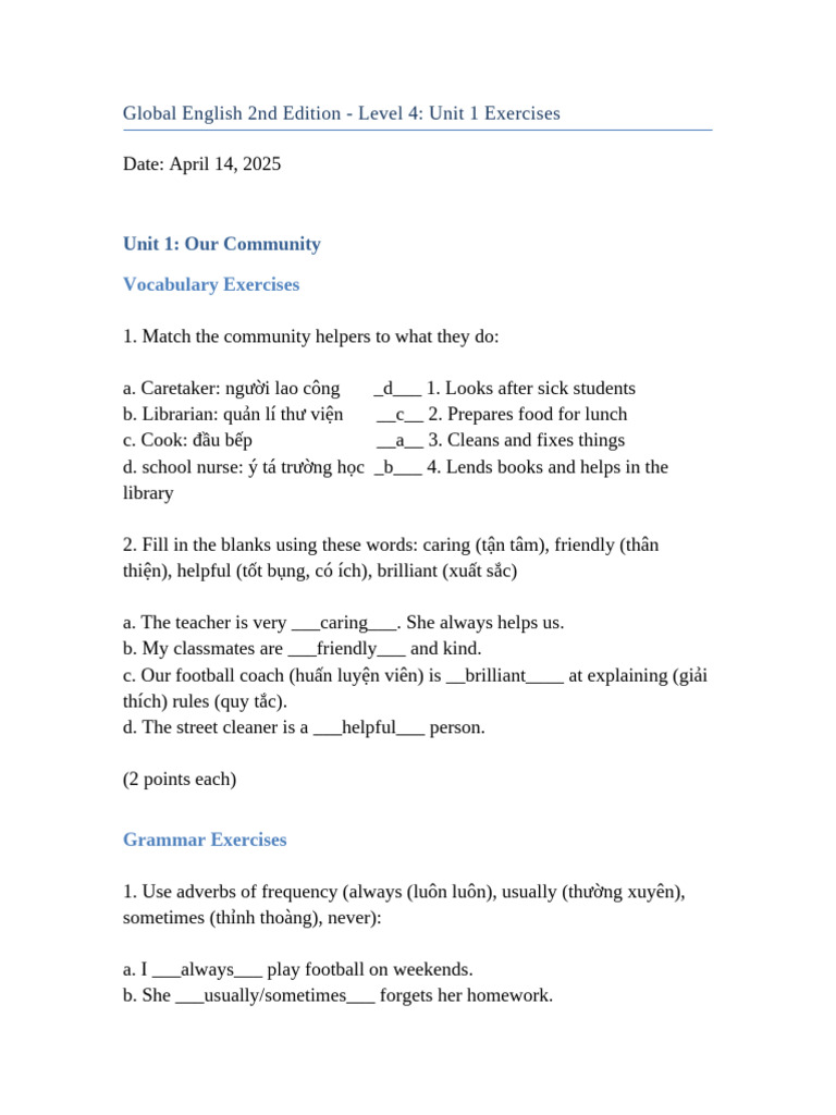 Community Helpers Vocabulary Exercises | PDF